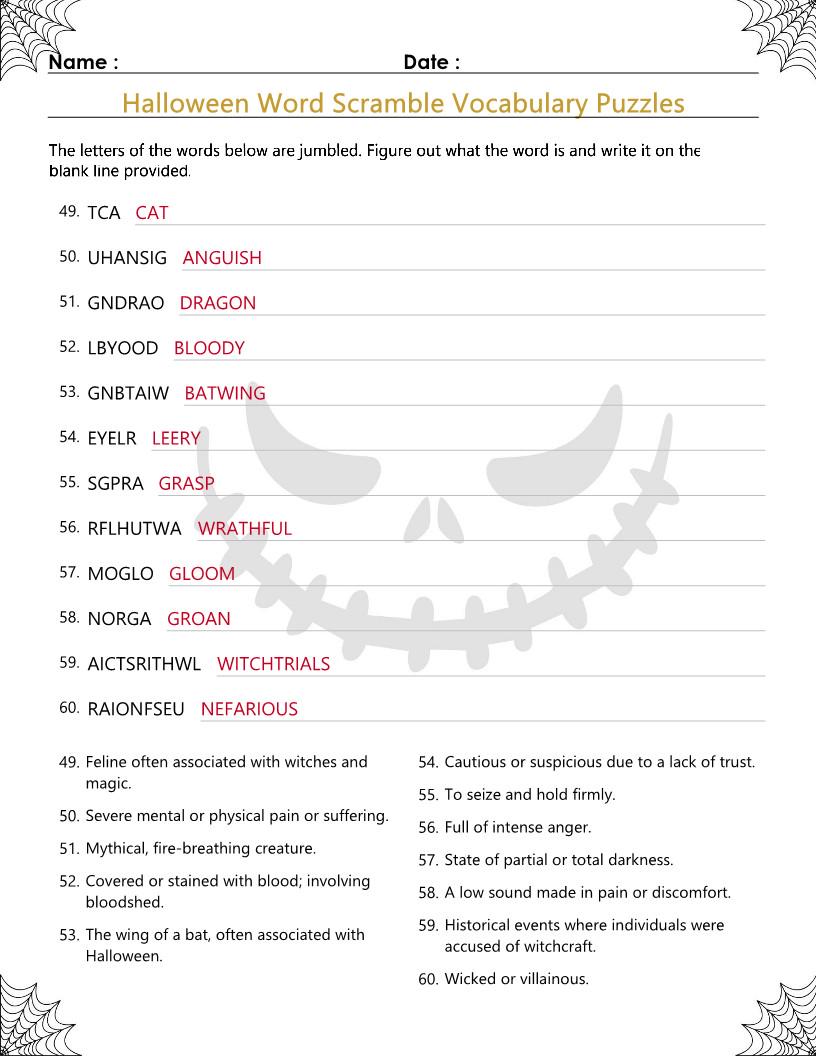 Halloween Word Scramble Bundle of 10 Puzzles, Halloween Party Game ...