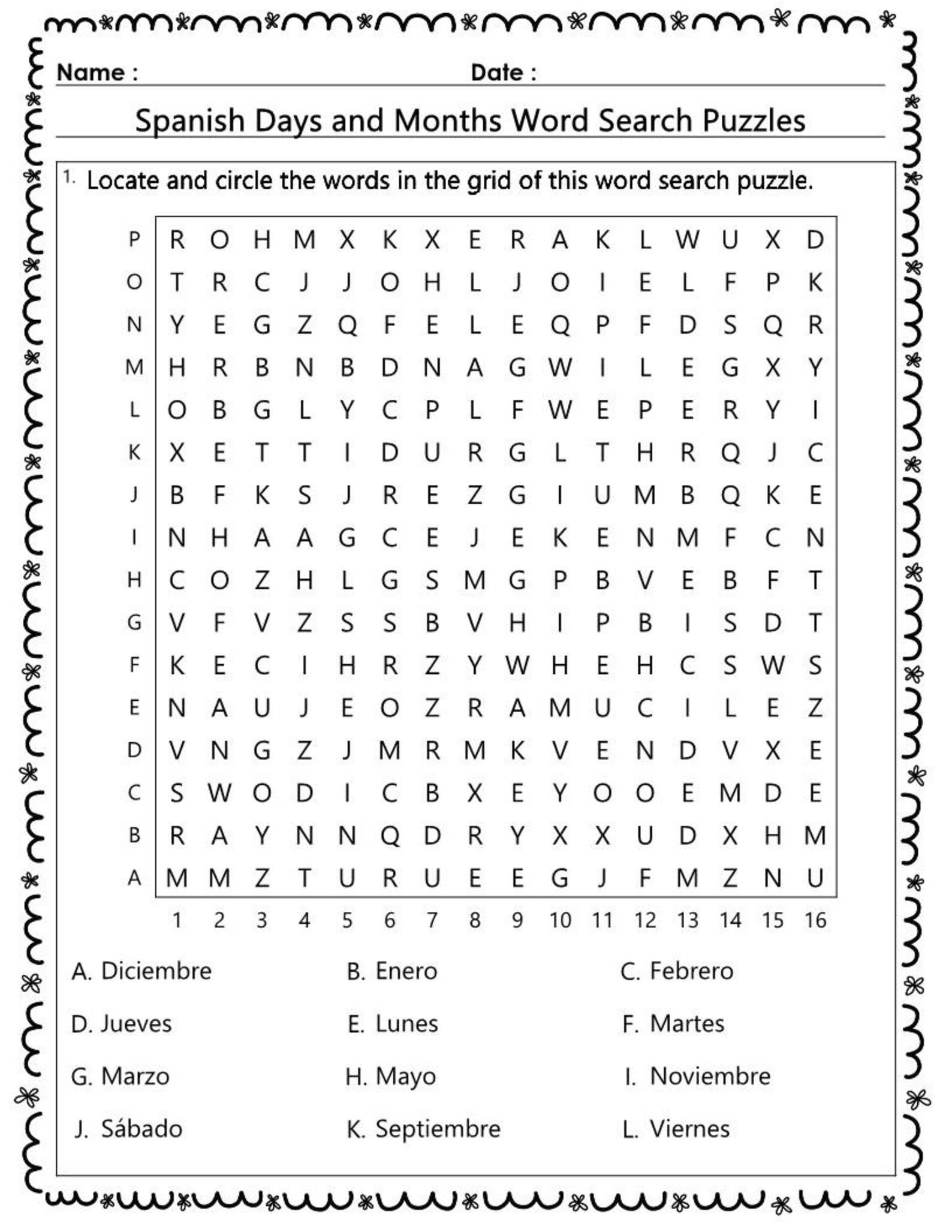 Sopa De Letras De Los Meses Y Días Days & Months 5 Word Search Puzzles ...