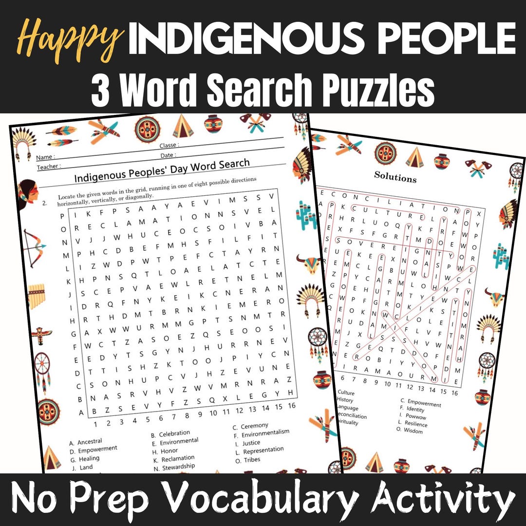 Indigenous People Word Search 3 Printable Puzzles Digital Vocabulary ...
