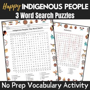 Indigenous Peoples’ Day Word Search Printables – 3 Vocabulary Puzzles ...