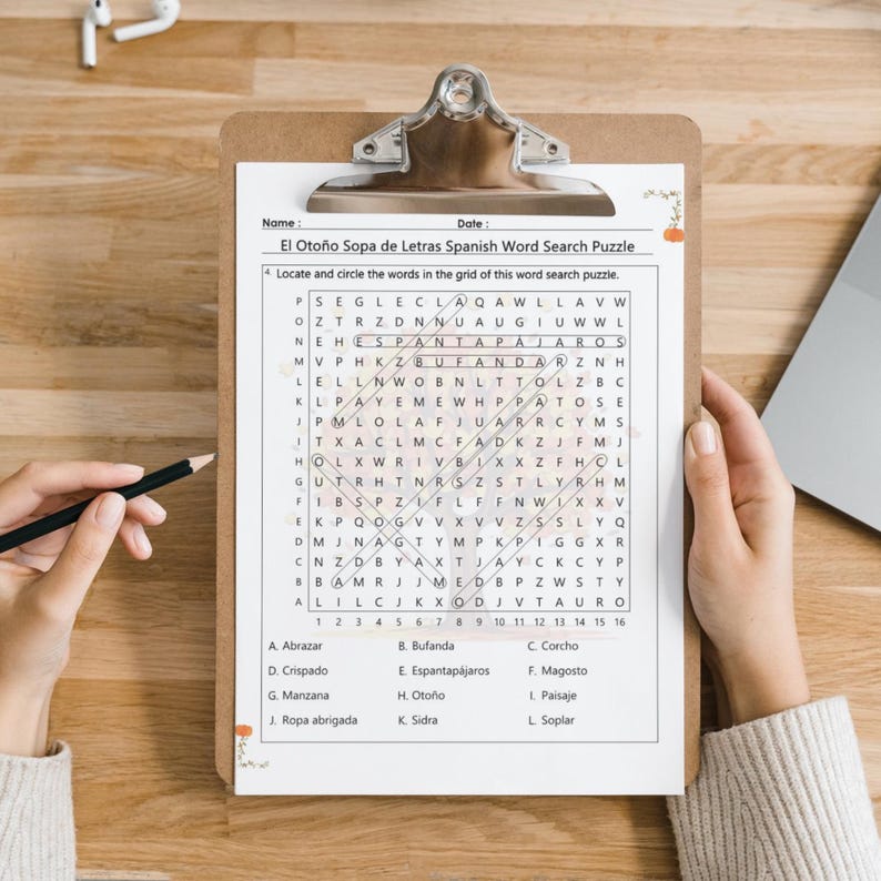 Wordsearch Game in Spanish Espanol Sopa De Letras Actividad 7 Puzzles ...