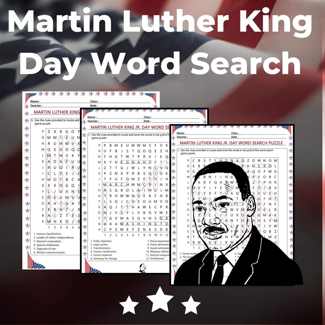 Martin Luther King Jr Word Search 8 Puzzles Martin Luther King ...