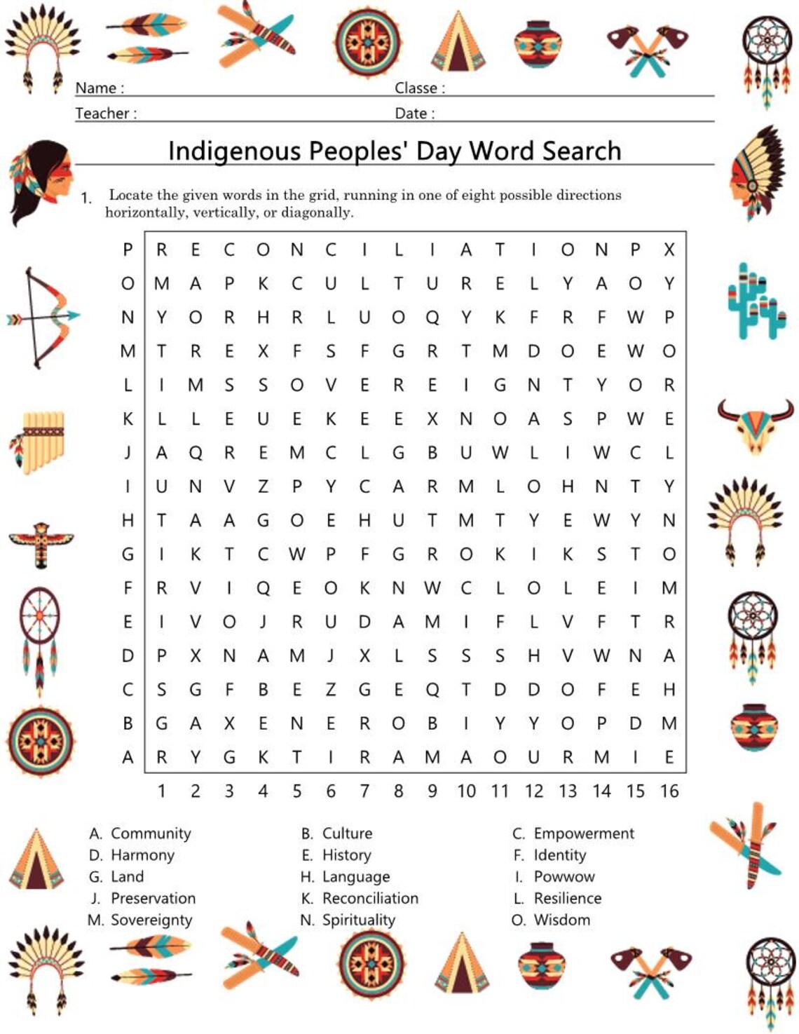 Indigenous Peoples’ Day Word Search Printables – 3 Vocabulary Puzzles ...
