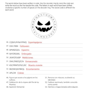 Spanish Halloween 10 Decoding Ring Puzzles Noche De Brujas Espanol ...