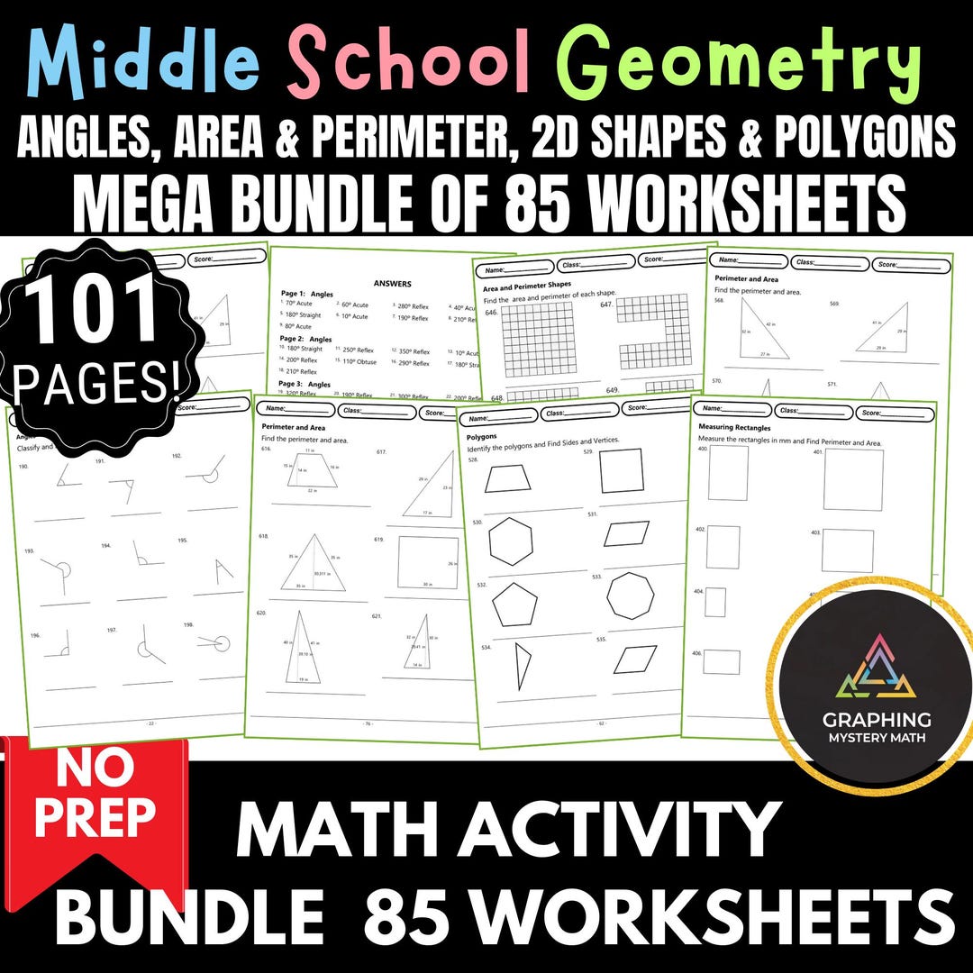 Middle School Geometry Worksheets Mega Bundle Area & Perimeter of ...