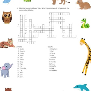 Spanish Animal Names Nombres De Animales Sopa De Letras Y Crucigrama ...