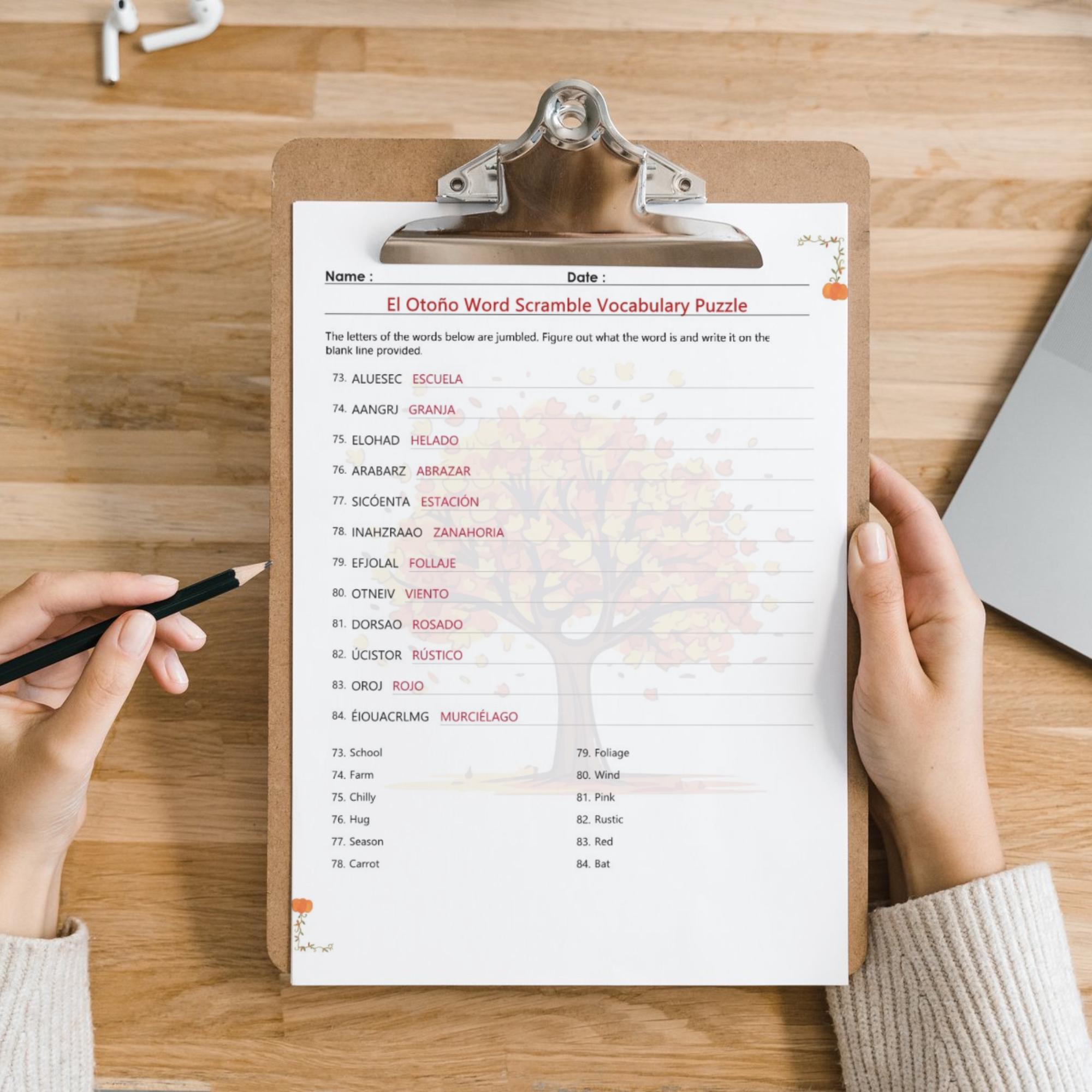 El Otoño: Spanish Autumn Fall Word Scramble Game, Printable Games for ...