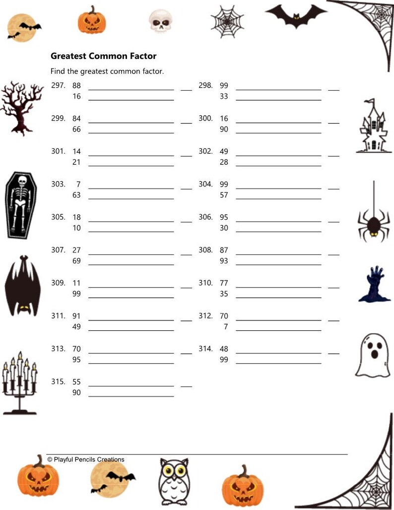 Halloween Math Worksheet: Place Value, Prime Numbers, GCD, LCM - Etsy