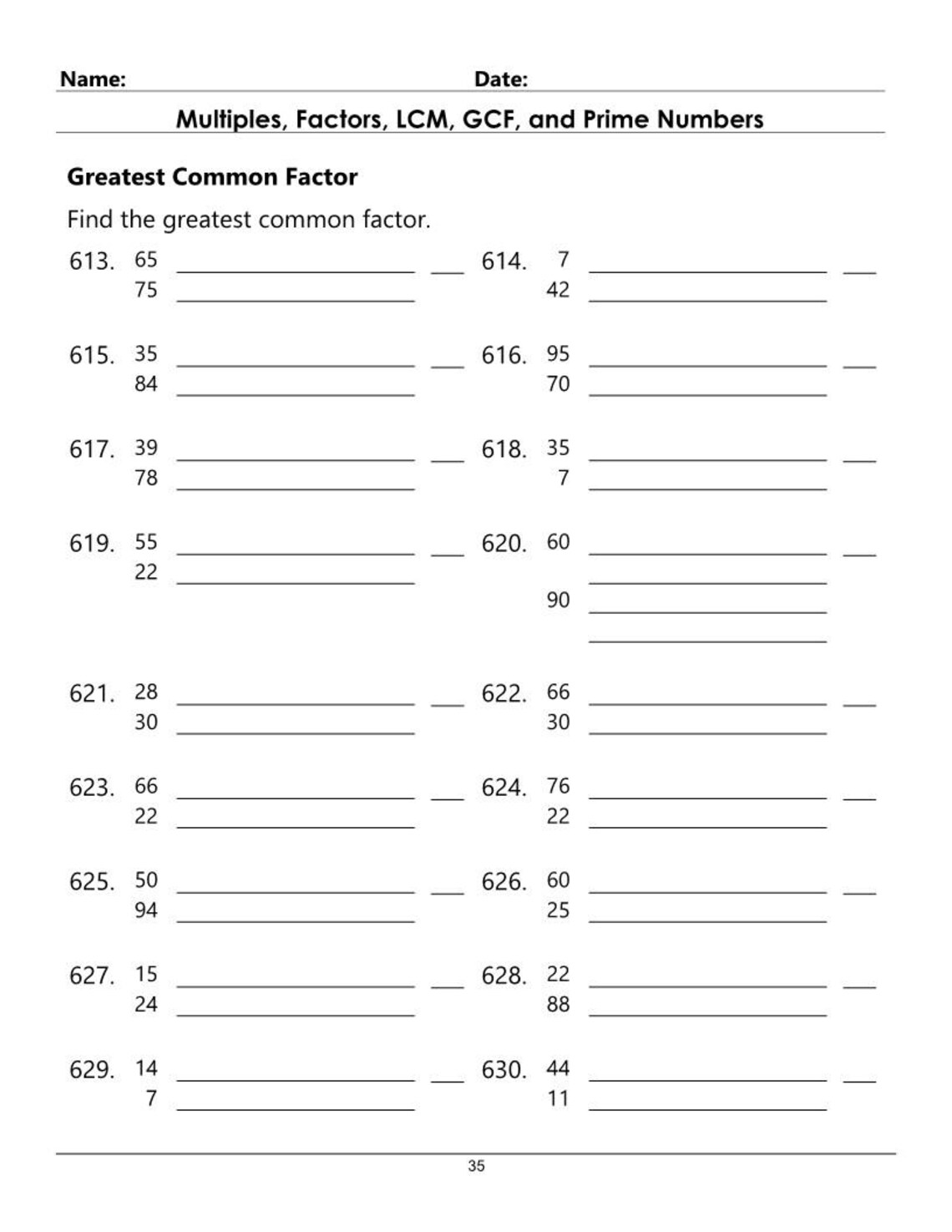 Conquer Factors, LCM, GCF, Multiples, and Primes Printable Worksheets ...