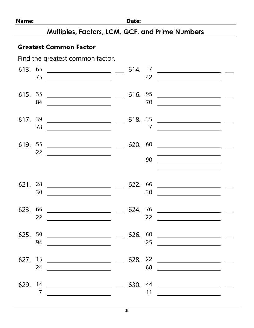 Conquer Factors, LCM, GCF, Multiples, and Primes Printable Worksheets ...