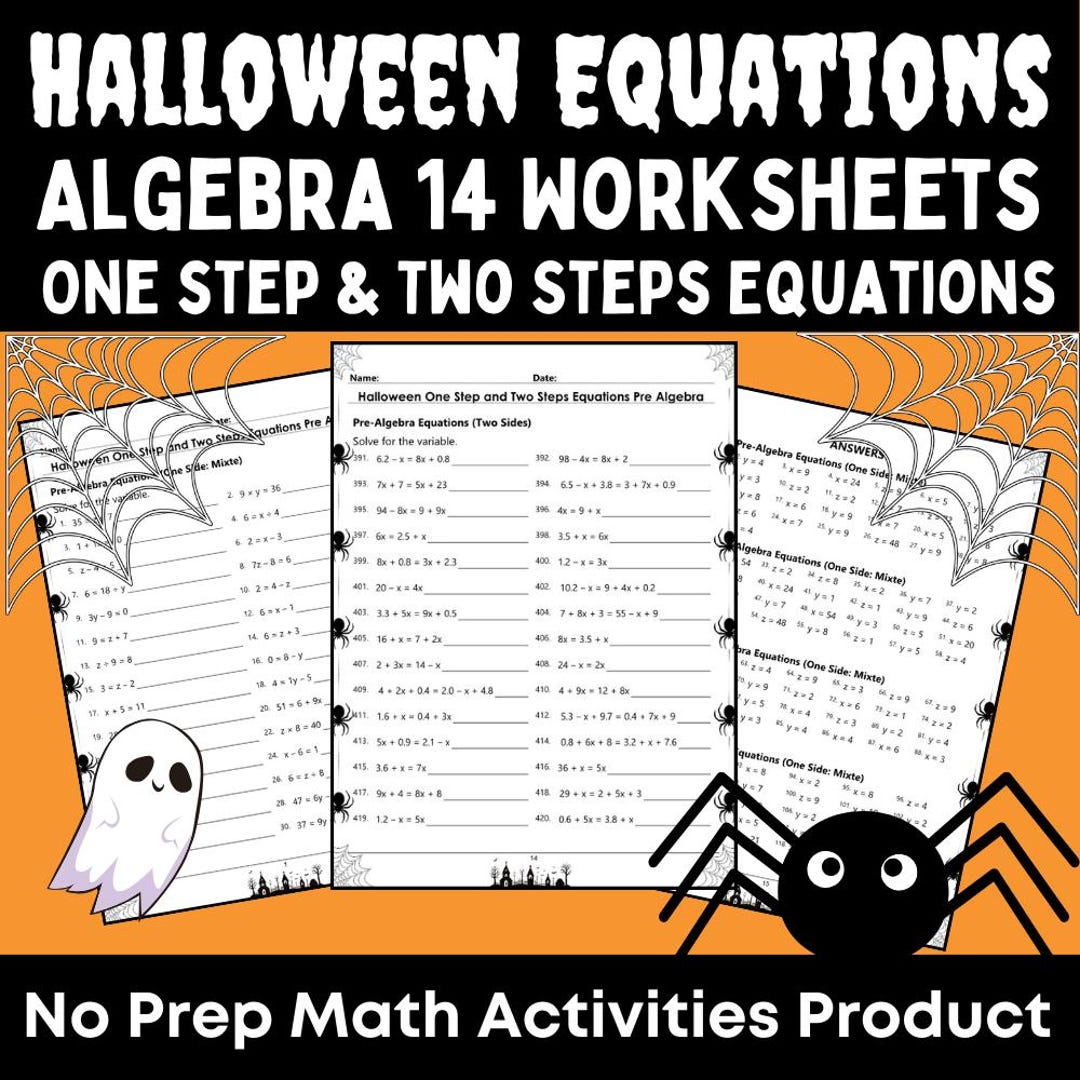 Halloween Equations One Step and Two Steps , 14 Worksheets Homeschool ...