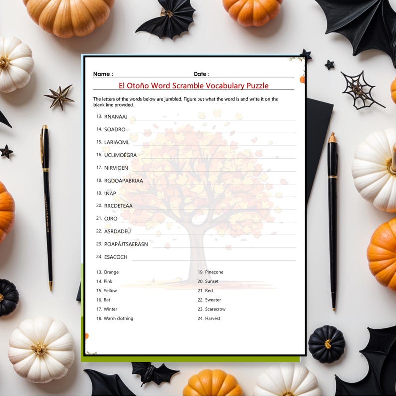 El Otoño: Spanish Autumn Fall Word Scramble Game, Printable Games for ...