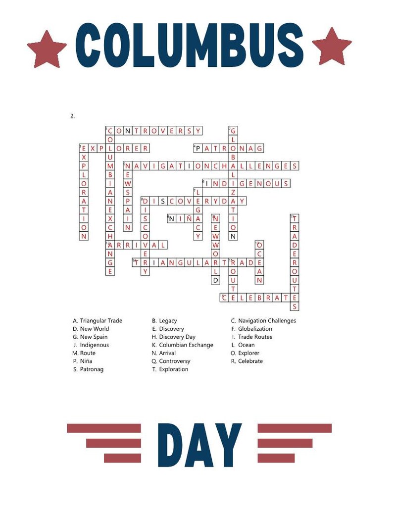 Columbus Day Puzzles: Word Search, Crossword, Decoder Ring (instant ...