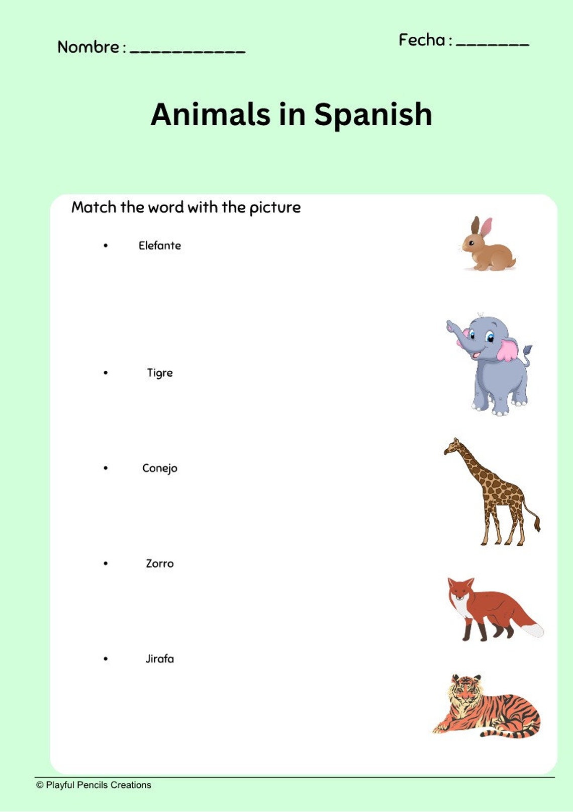 Match Animal Names in Spanish + Word Search About Animals | Los ...