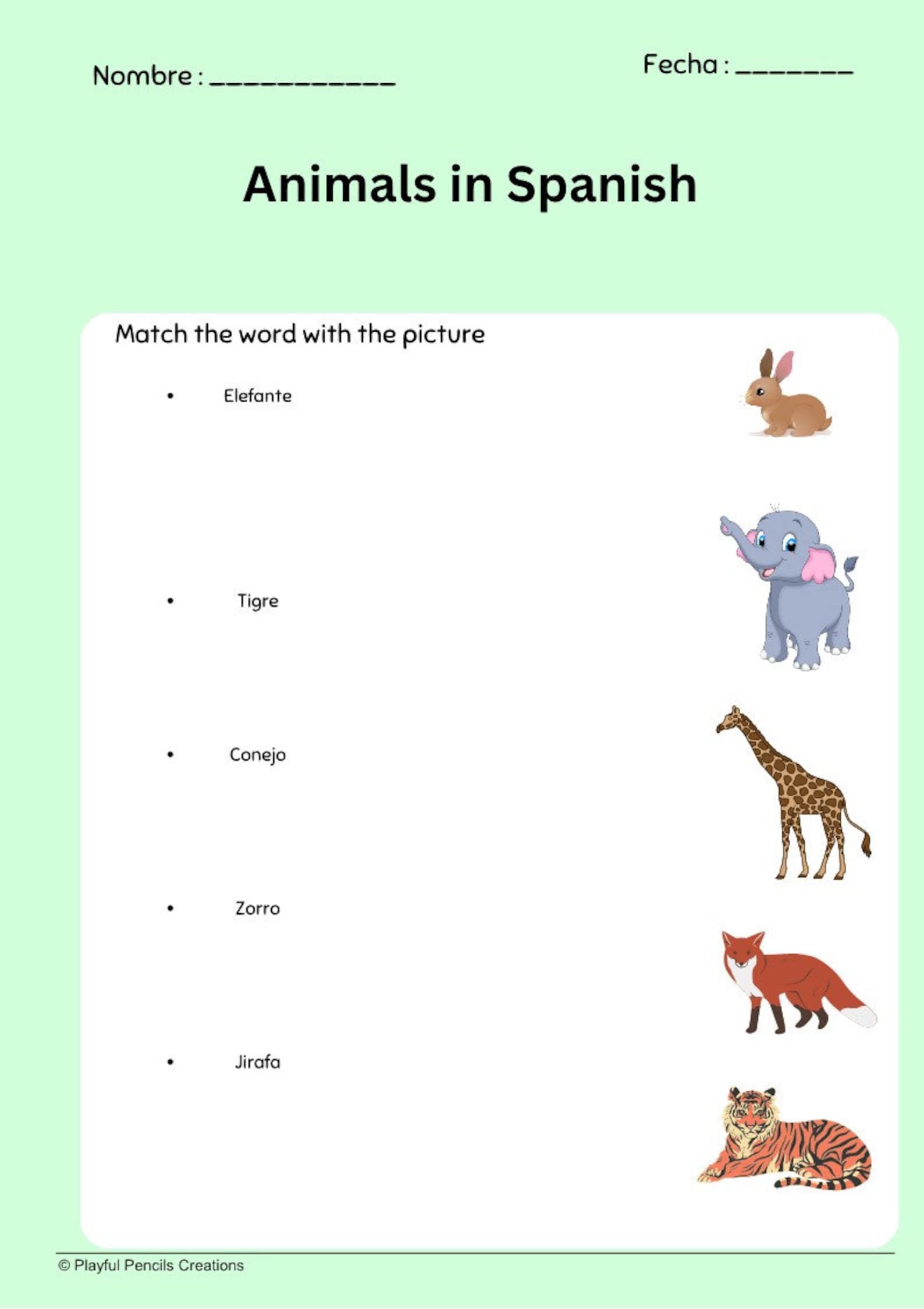 Match Animal Names in Spanish + Word Search About Animals | Los ...