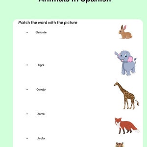 Match Animal Names in Spanish + Word Search About Animals | Los ...