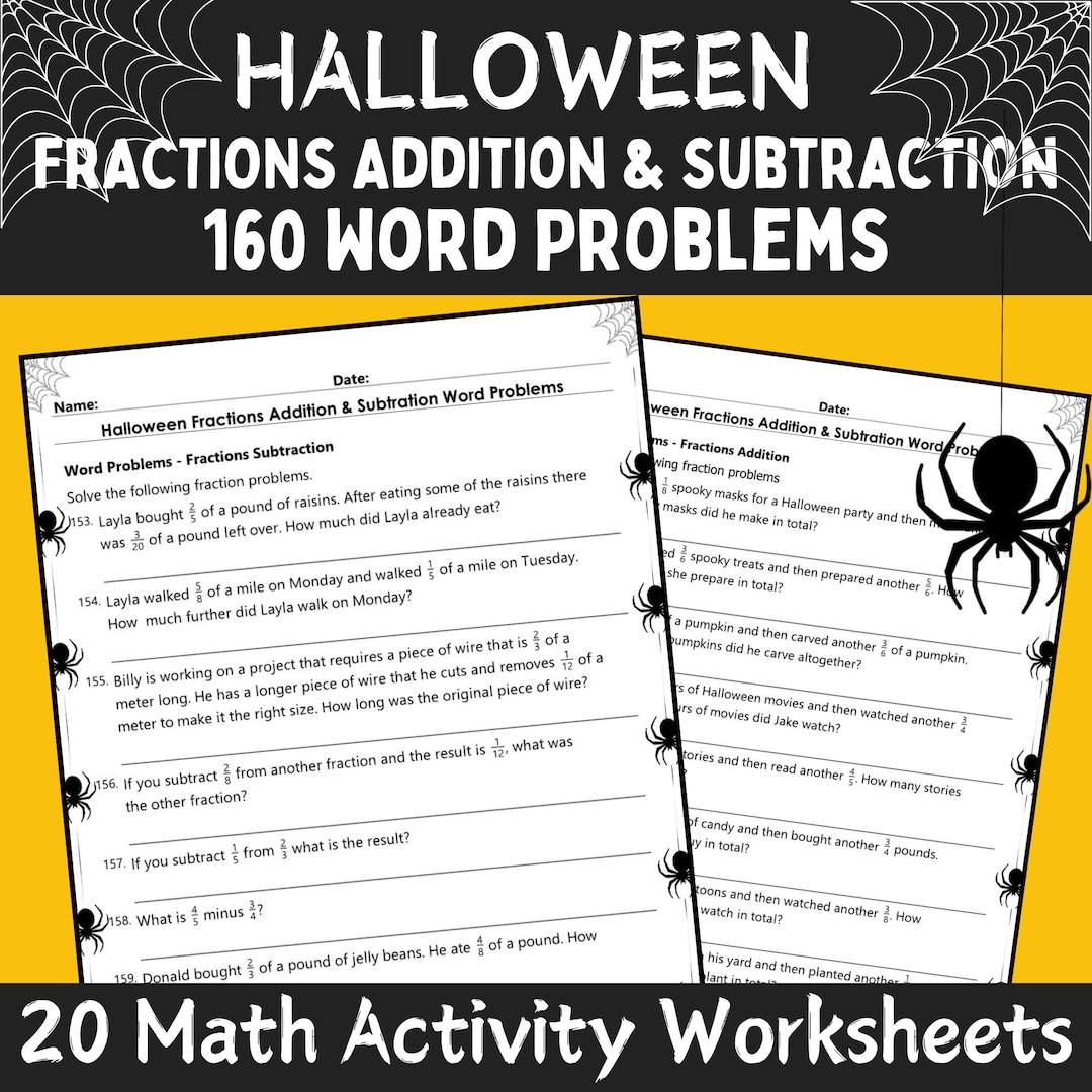 20 Page Printable Halloween Fractions Word Problems Addition ...