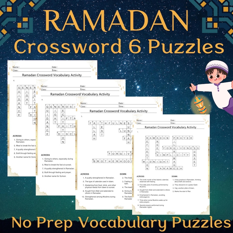 Ramadan Crossword Puzzles: Trivia Worksheets Bundle (printable PDF ...