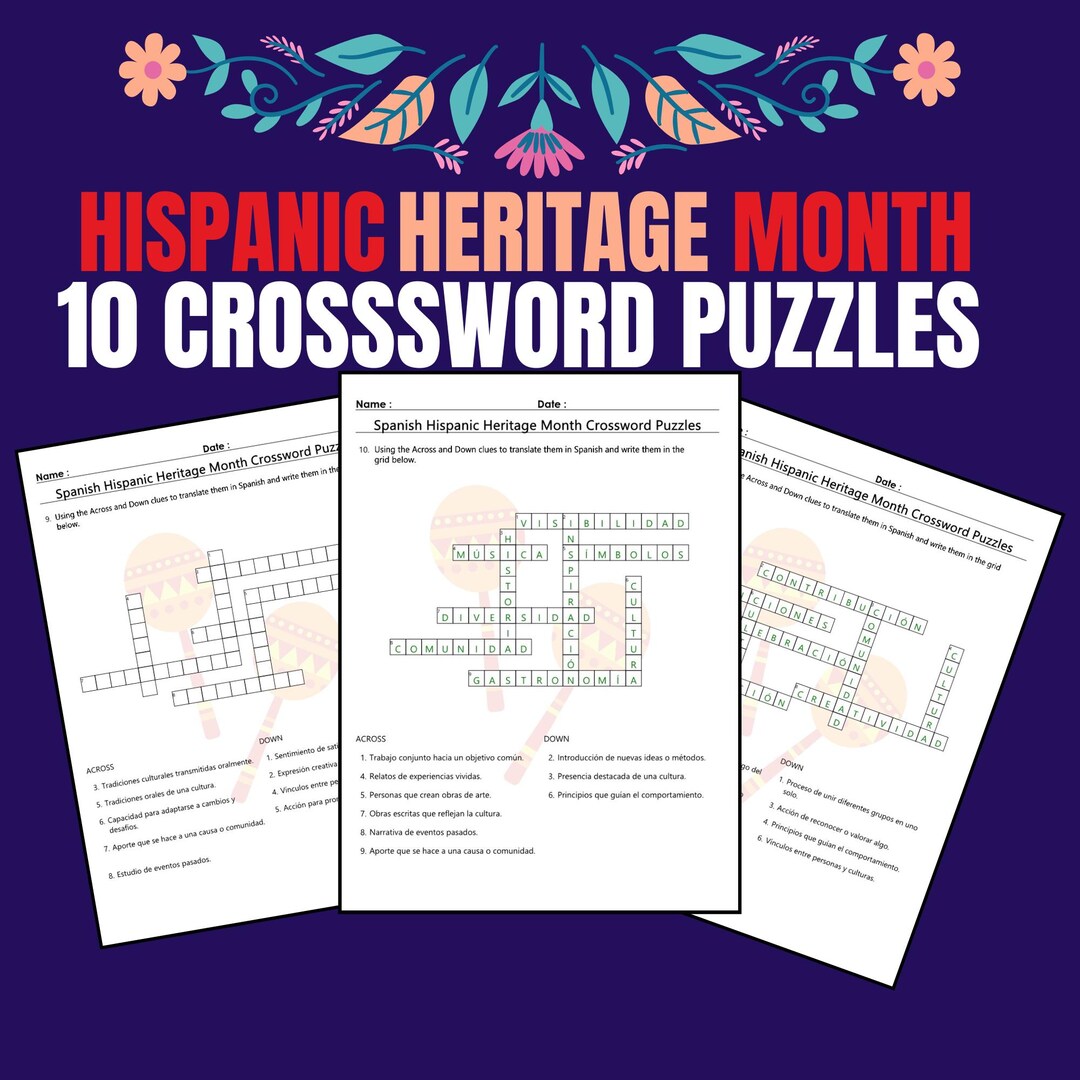 Hispanic Heritage Month Crucigrama Bundle of 10 Crossword Puzzles in ...