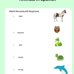 Match Animal Names in Spanish + Word Search About Animals | Los ...