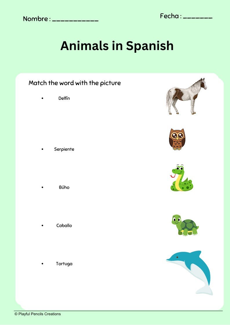 Match Animal Names in Spanish + Word Search About Animals | Los ...