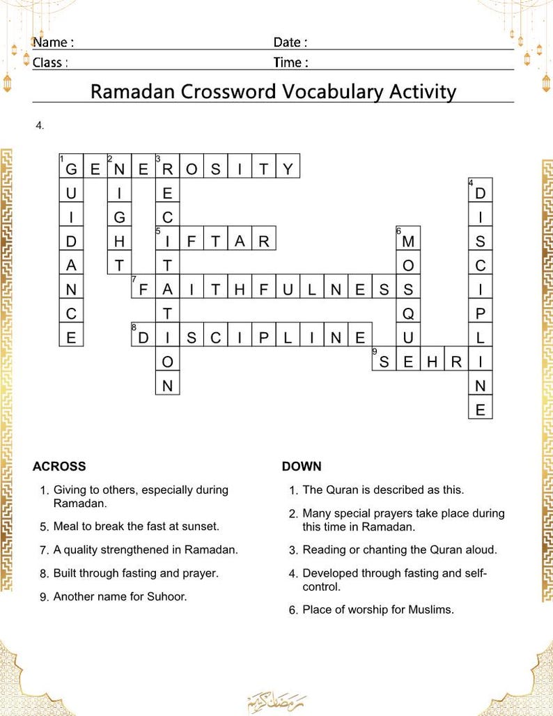 Ramadan Crossword Puzzles: Trivia Worksheets Bundle (printable PDF ...