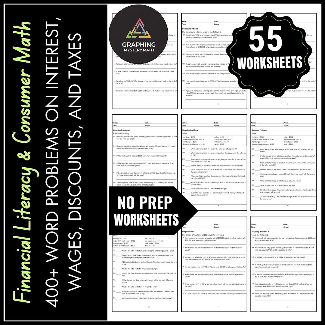 Financial Literacy and Math Consumer Worksheets Bundle 400+ Middle ...