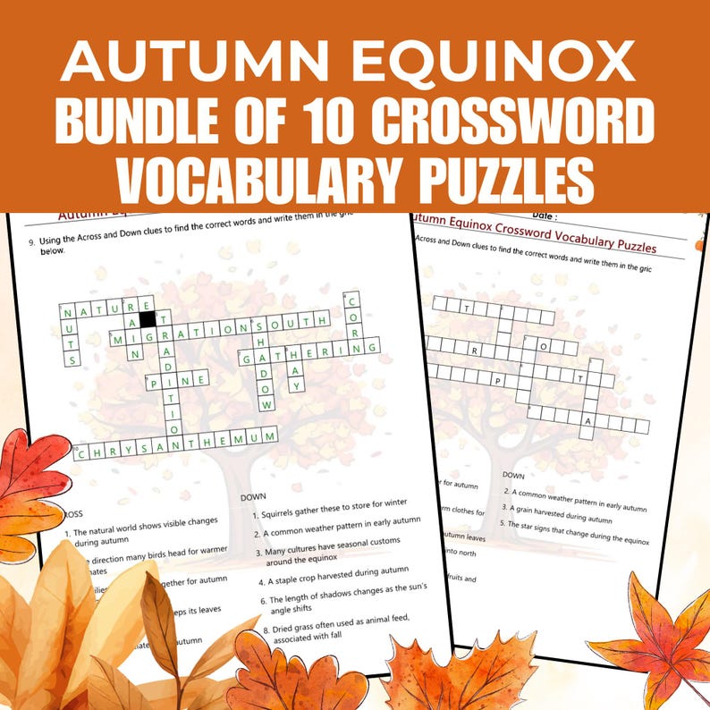 Autumn Equinox Crossword Puzzle Bundle: Vocabulary & Science (digital ...