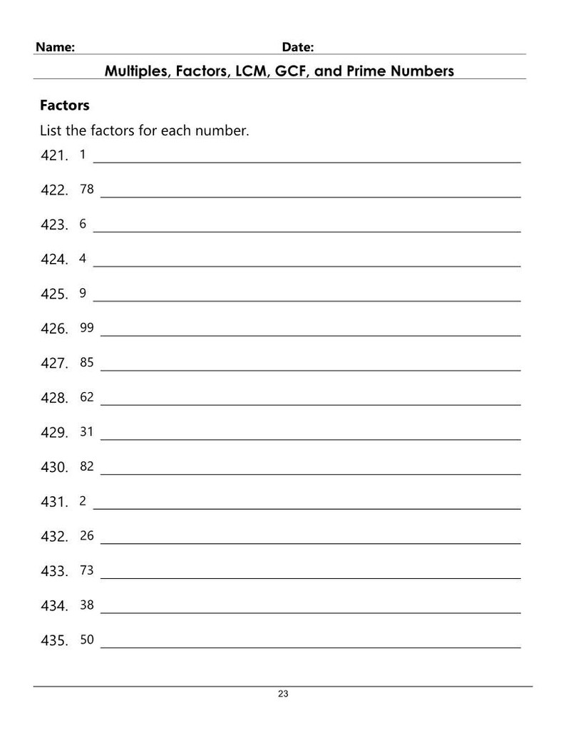 Conquer Factors, LCM, GCF, Multiples, and Primes Printable Worksheets ...