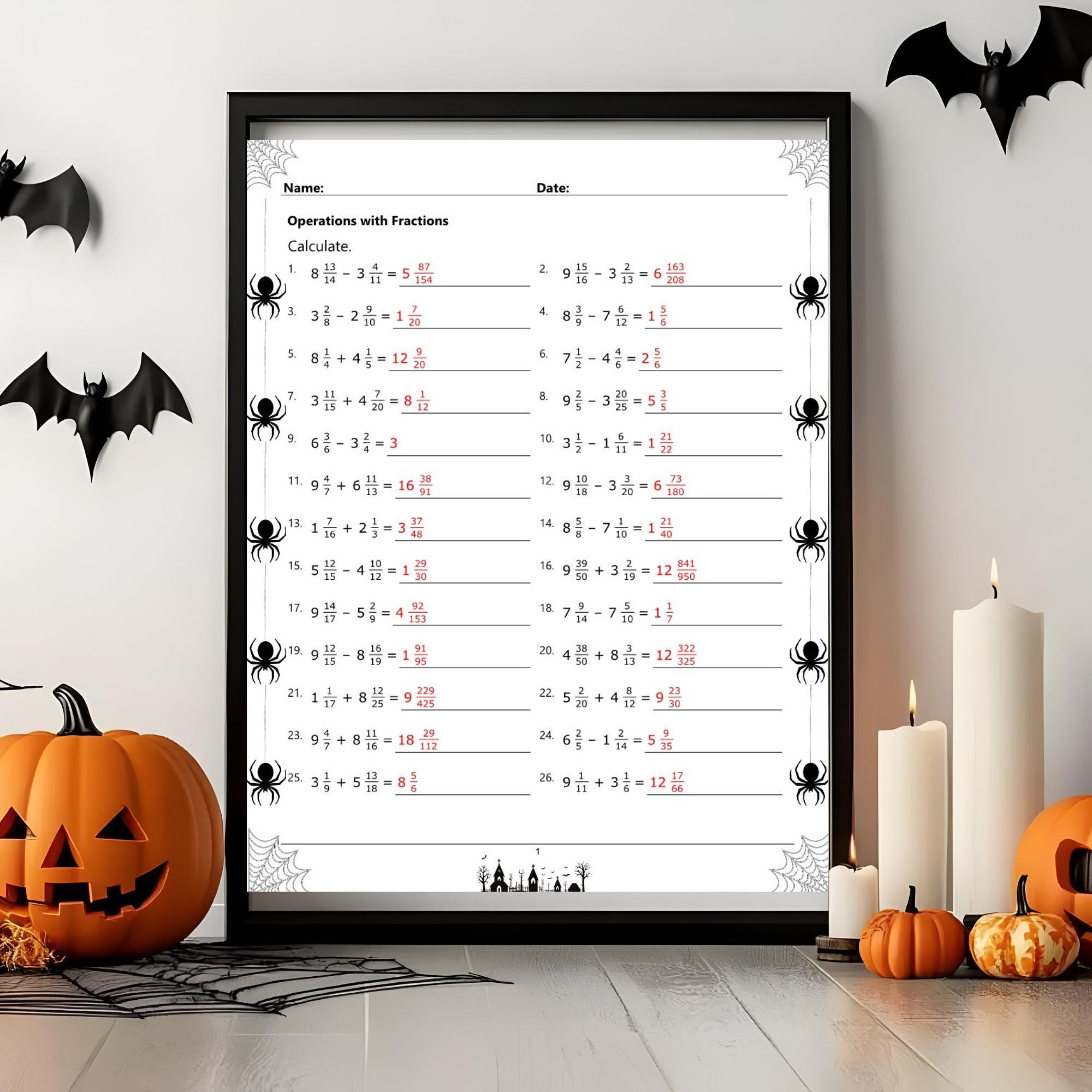 Halloween Math Worksheets: 4th/5th Grade Fraction Practice (printable ...
