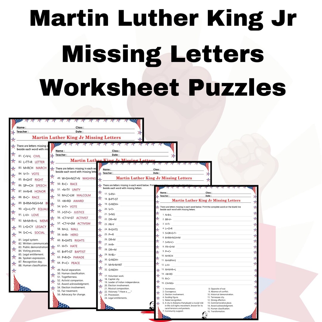 Martin Luther King Jr MLK Day Missing Letters 6 Puzzles Black History ...