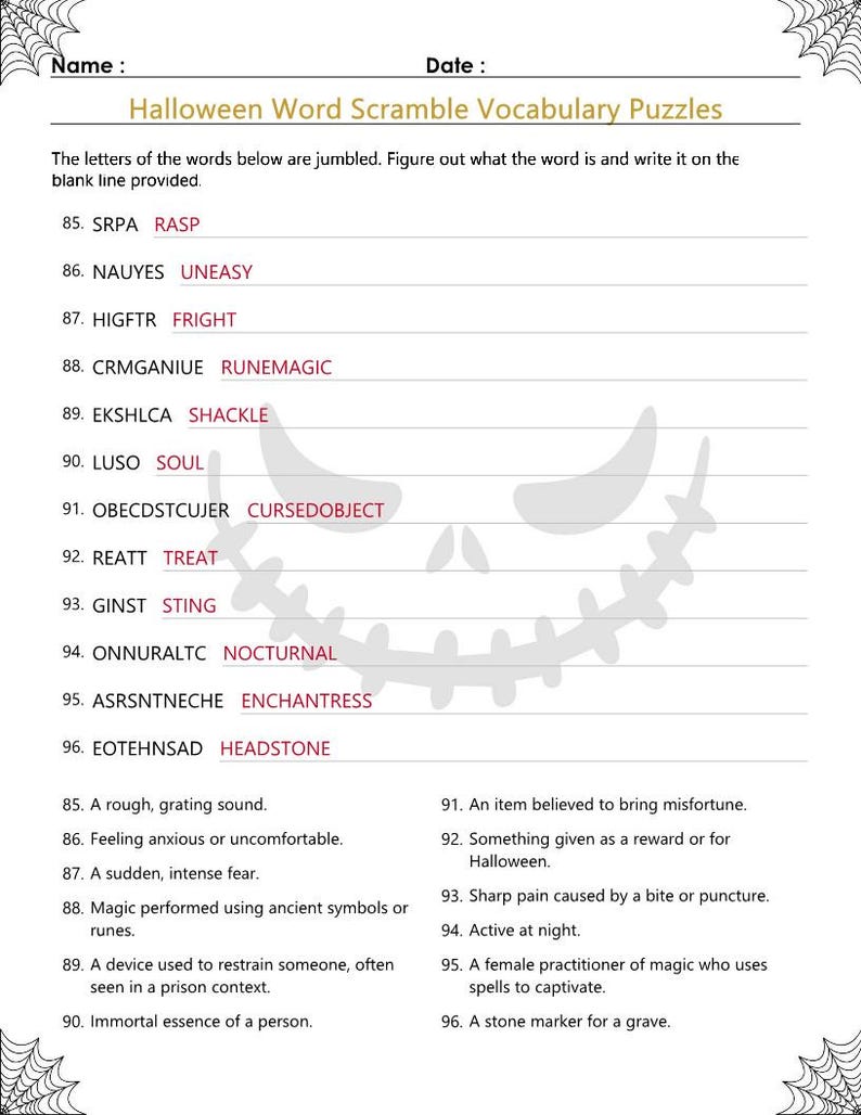 Halloween Word Scramble Bundle of 10 Puzzles, Halloween Party Game ...