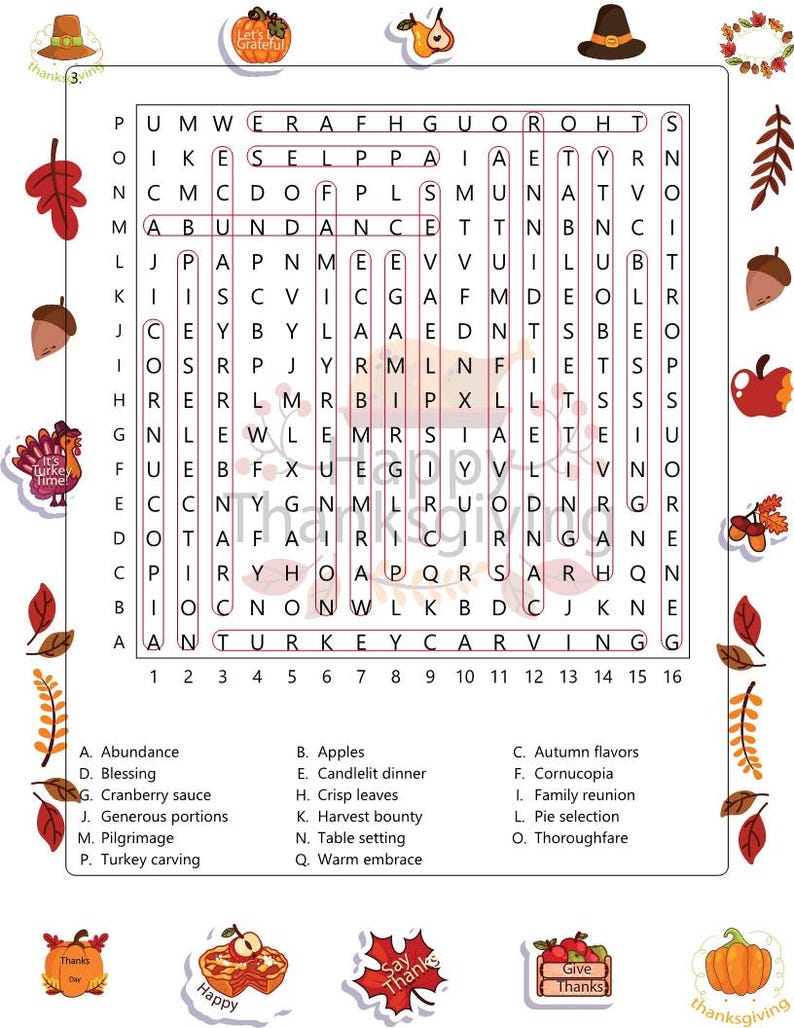 Thanksgiving Word Search, Printable Thanksgiving Games, Fall Worksheet ...