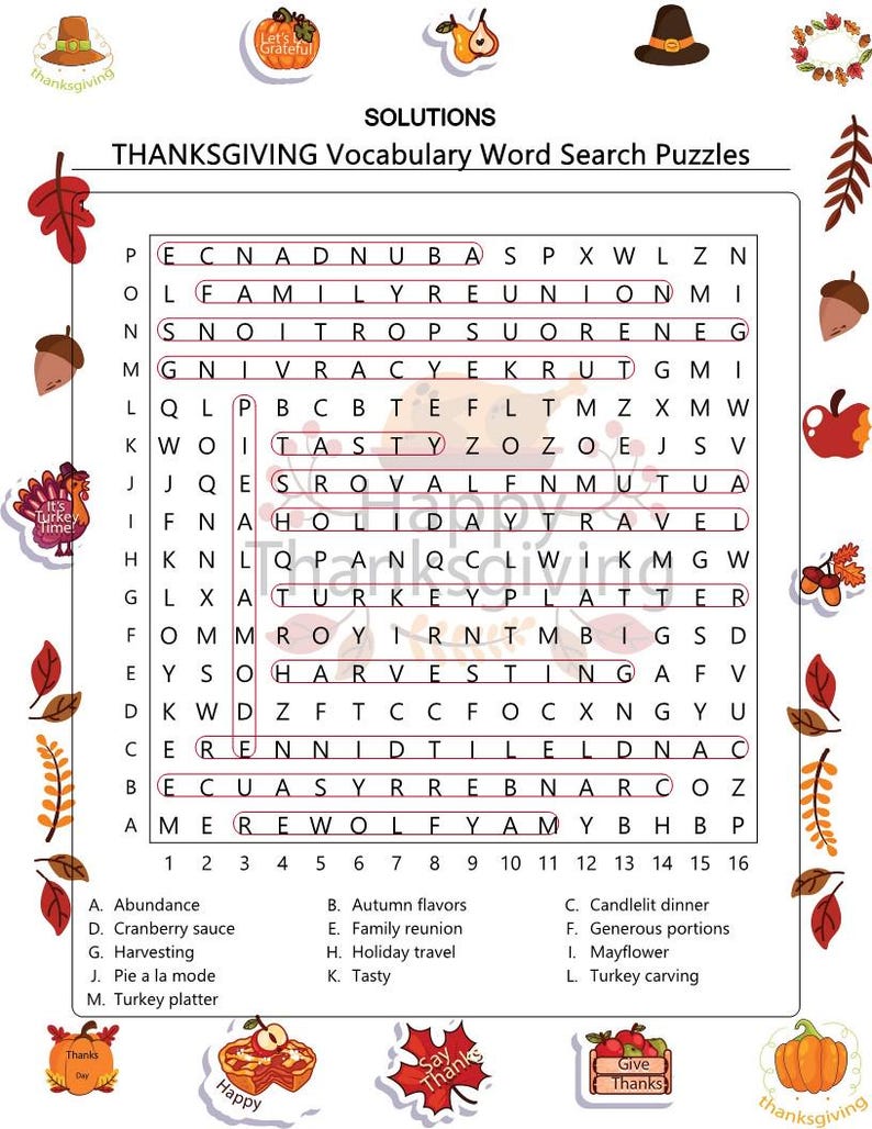 Thanksgiving Word Search, Printable Thanksgiving Games, Fall Worksheet ...