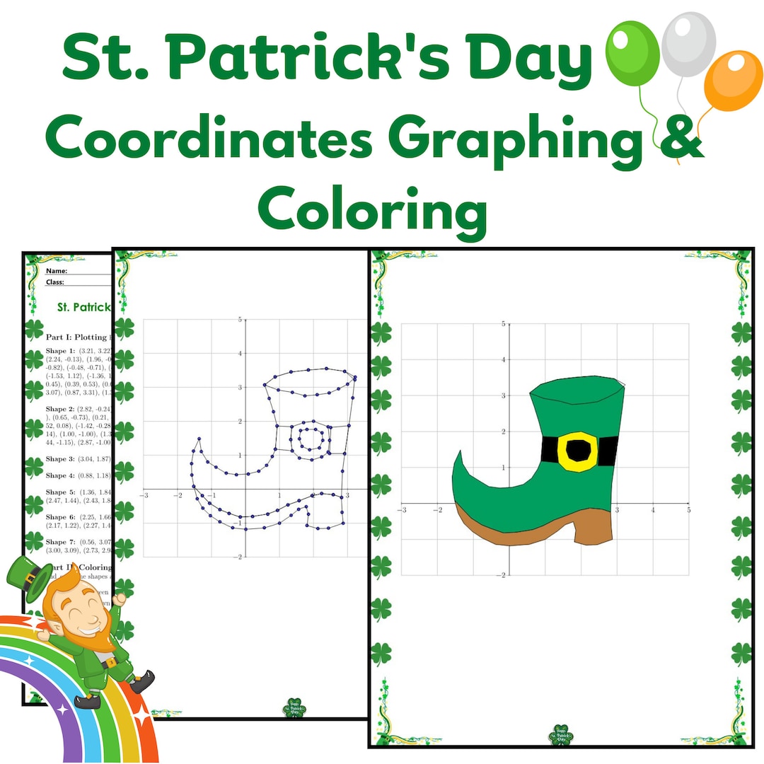St. Patrick's Day Coordinate Plane Mystery Pictures in Quadrant I Fun ...