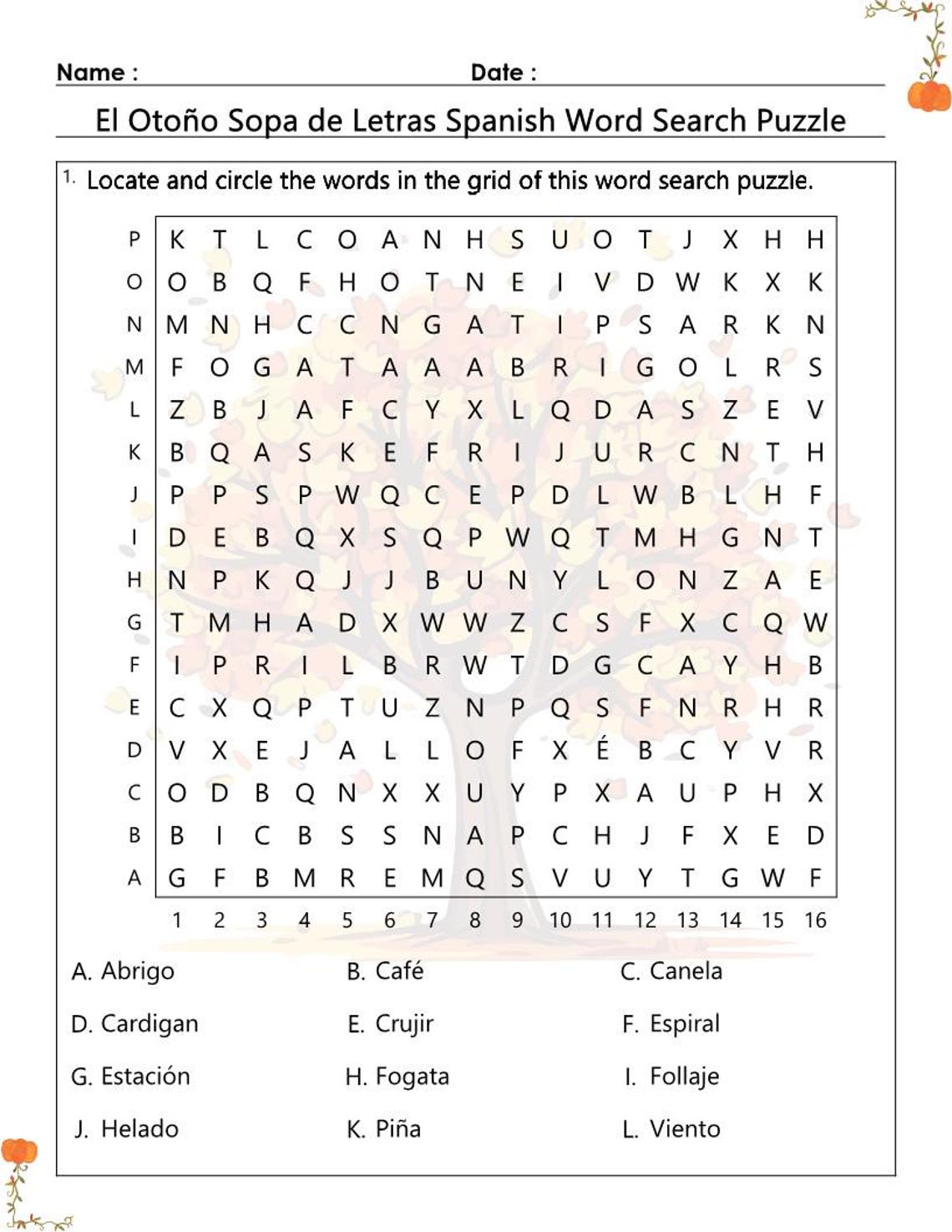 Wordsearch Game in Spanish Espanol Sopa De Letras Actividad 7 Puzzles ...