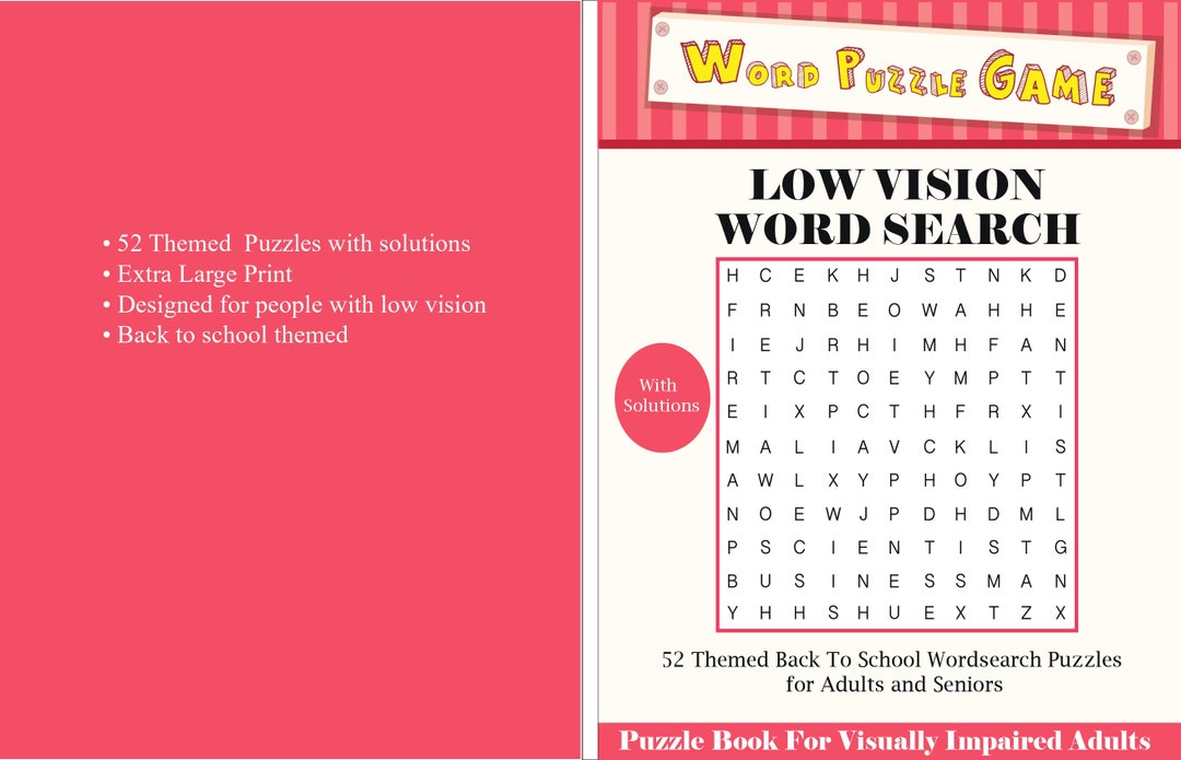 Large Print Word Search Puzzle Book: Low Vision, Back to School Theme ...