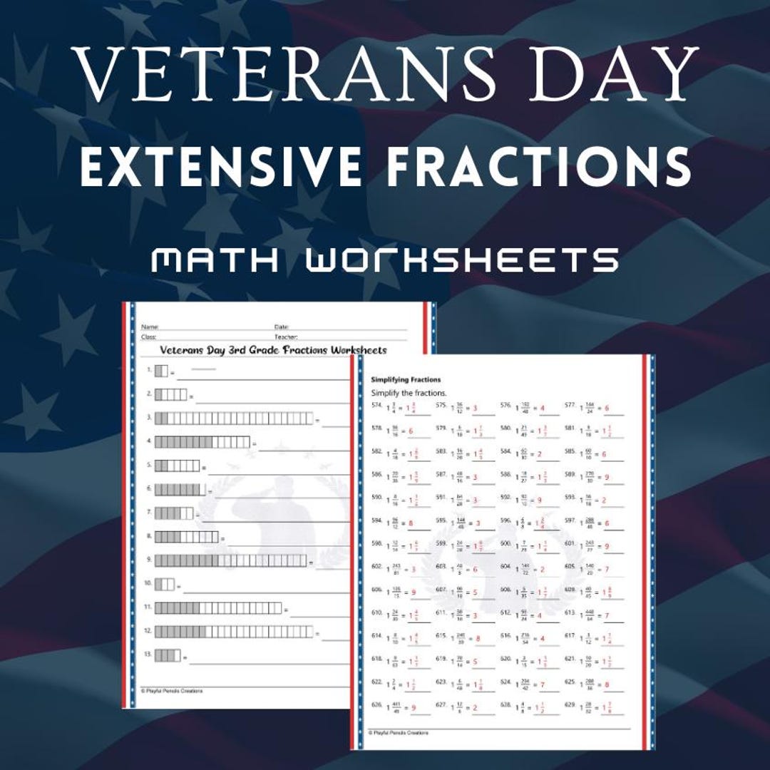 Veterans Day 3rd Grade Math Worksheets | Fraction | Identify & Compare ...