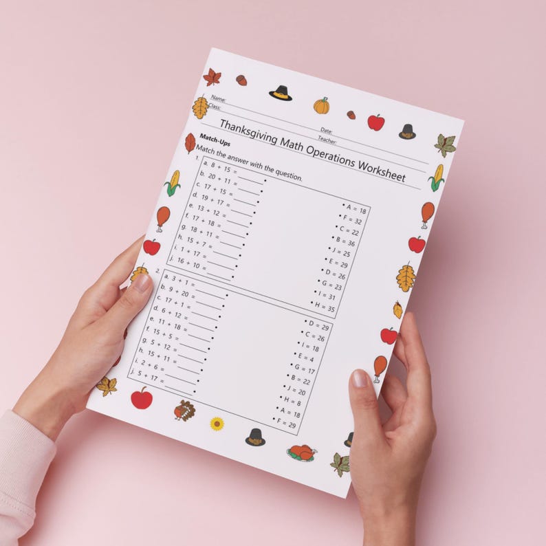 Thanksgiving Math Fact Fluency: Addition Subtraction Multiplication ...