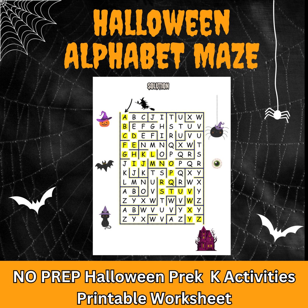 NO PREP Halloween Alphabet Maze for Kids Prek K Learn Alphabet in Fun ...