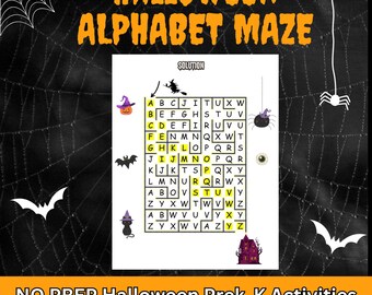 NO PREP Halloween Alphabet Maze for Kids Prek K Learn Alphabet in Fun ...