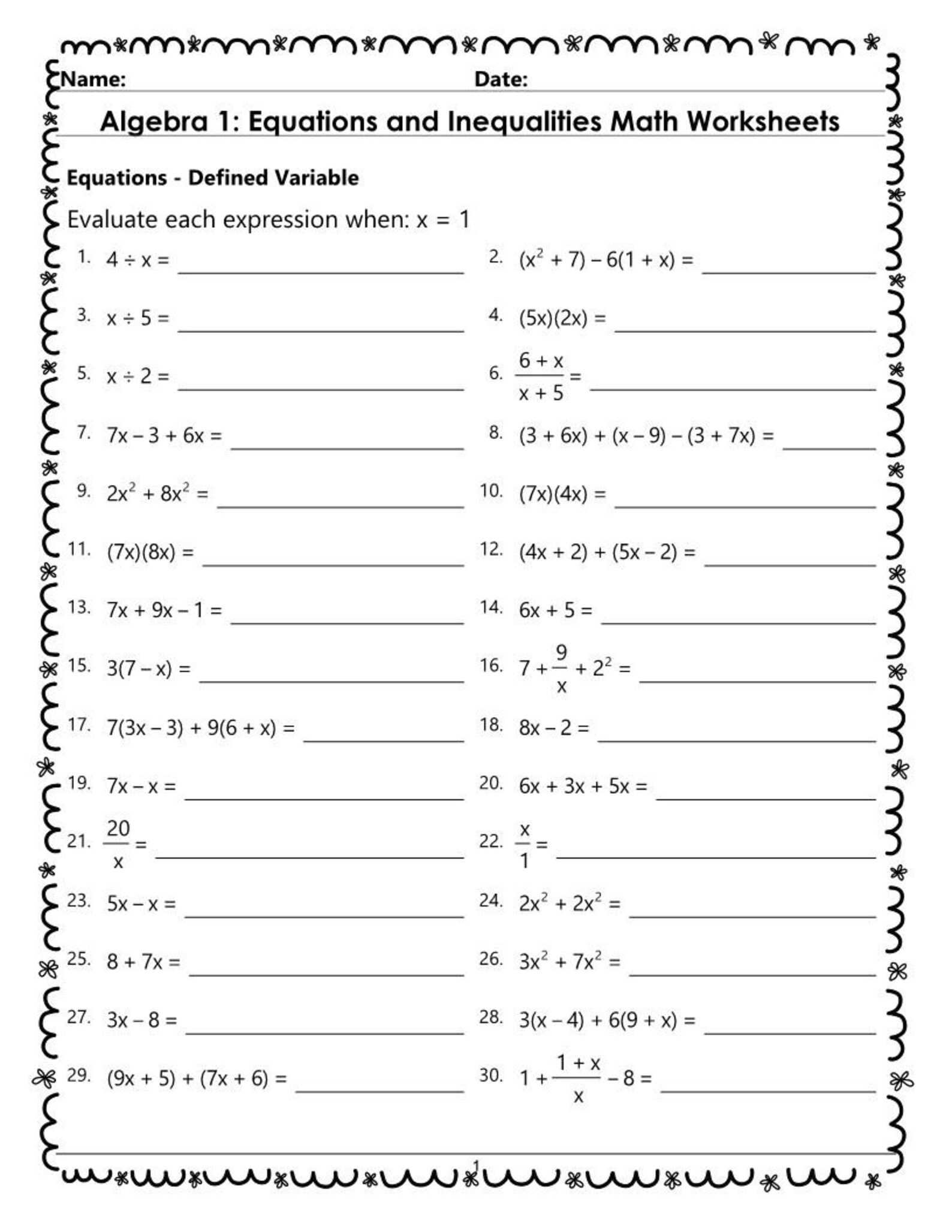 Algebra 1 Equations Bundle 42 Worksheets Practice One Step and Two ...