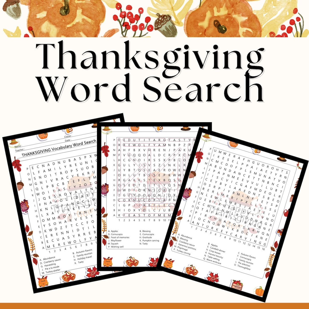 Thanksgiving Word Search, Printable Thanksgiving Games, Fall Worksheet ...