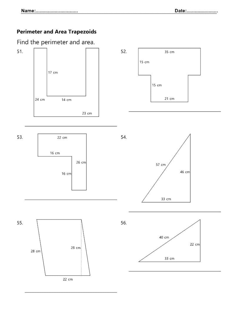 6th Grade Math Worksheets | Geometry Review | Area Perimeter & Volume ...