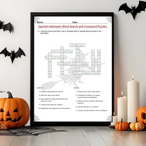 Halloween Printable Spanish Word Search and Crossword 10 Puzzles Noche ...