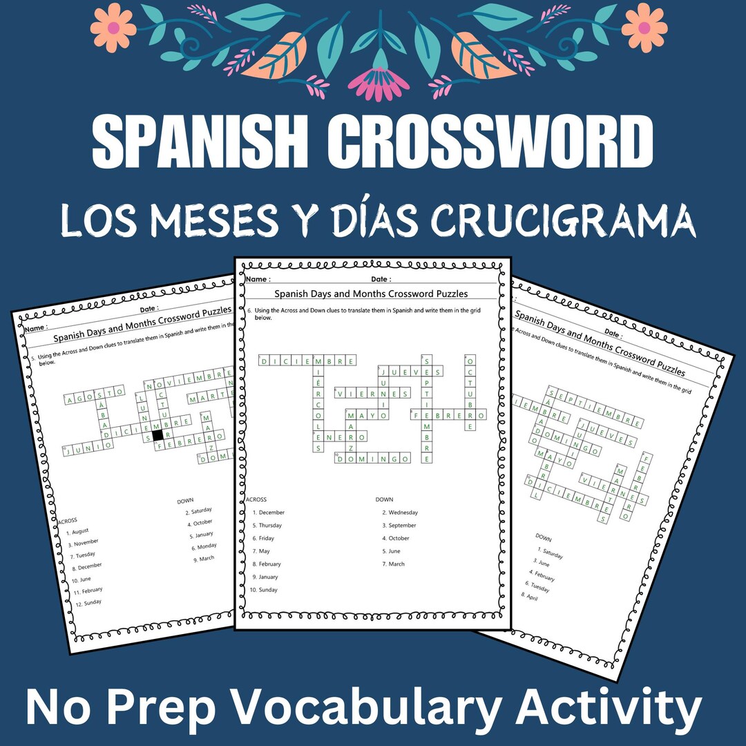 Crucigrama De Los Meses Y Días | Days & Months 6 Spanish Crossword ...