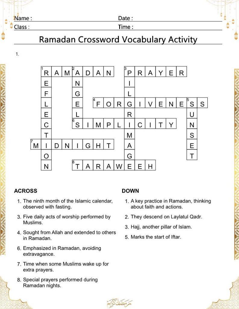 Ramadan Crossword Puzzles: Trivia Worksheets Bundle (printable PDF ...