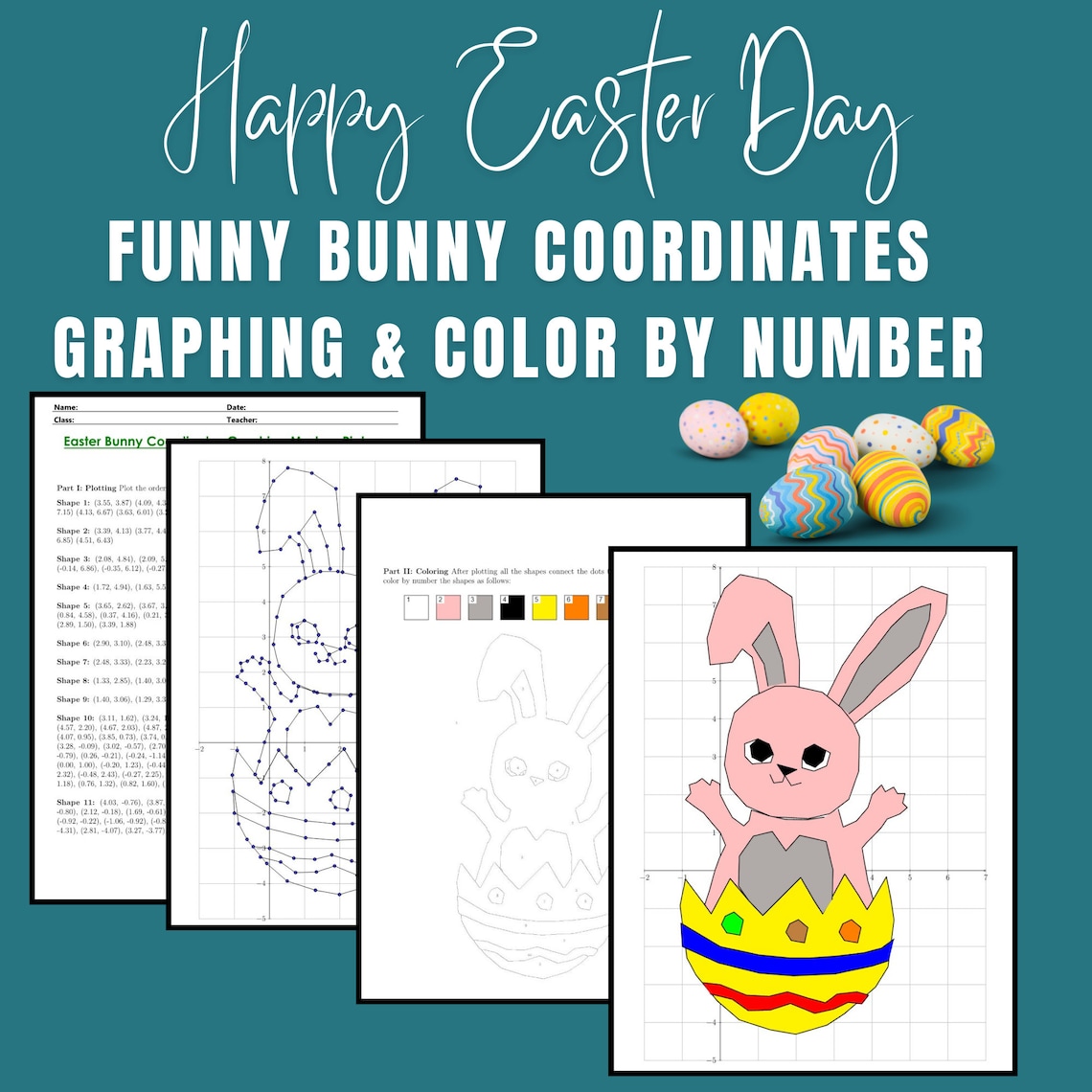 Easter Coordinate Plane Mystery Graphing Picture and Coloring Shapes 4 ...