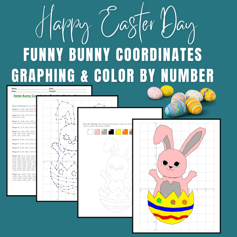 Easter Coordinate Plane Mystery Graphing Picture and Coloring Shapes 4 ...