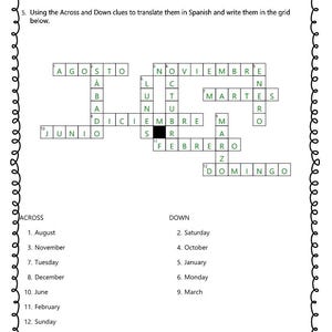 Crucigrama De Los Meses Y Días | Days & Months 6 Spanish Crossword ...
